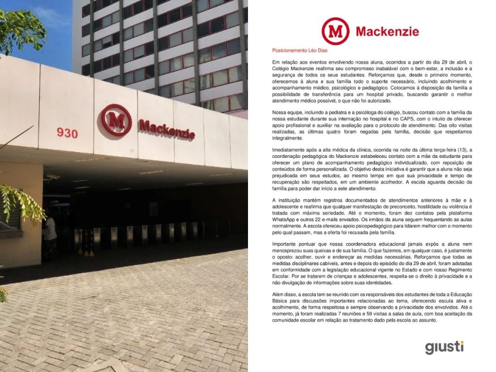 Mackenzie Declara Apoio à Família Após Denúncia de Racismo